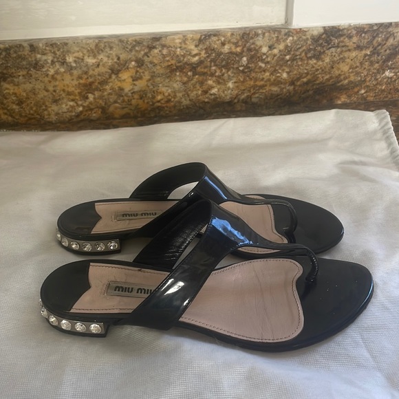 Miu Miu | Shoes | Miu Miu Sandal With Jeweled Heel Size 75 | Poshmark
